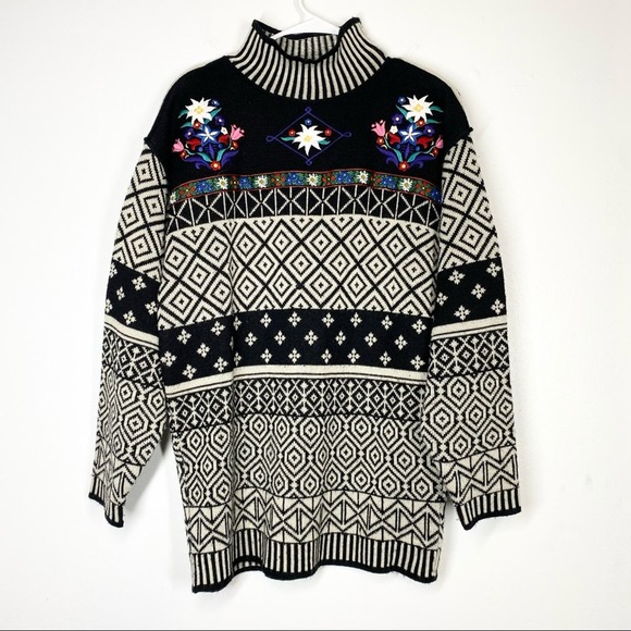 Obermeyer | Sweaters | Vintage Obermeyer Floral Nordic Mock Neck Chunky ...